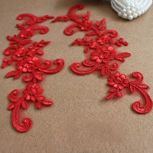 A Pair Red Flower Lace Appliques,embroidered Flowers,patches for ...