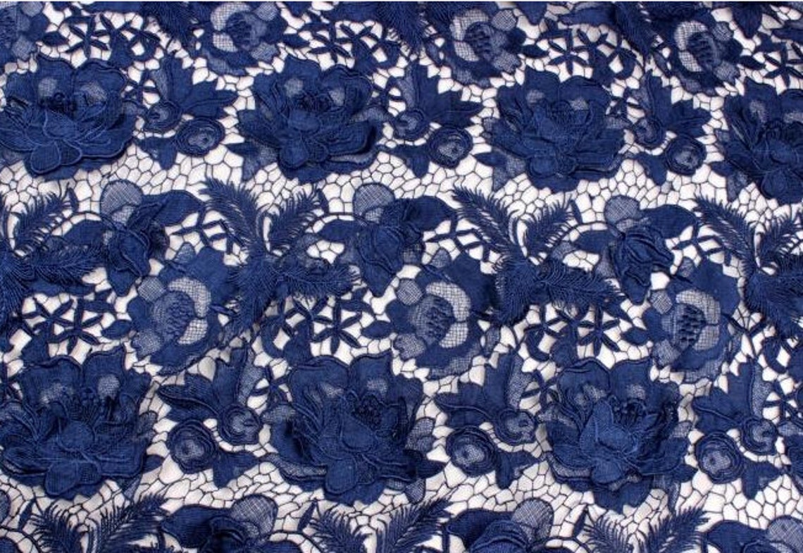 Navy Blue/ivory/black wedding lace fabricflowers embroidered | Etsy