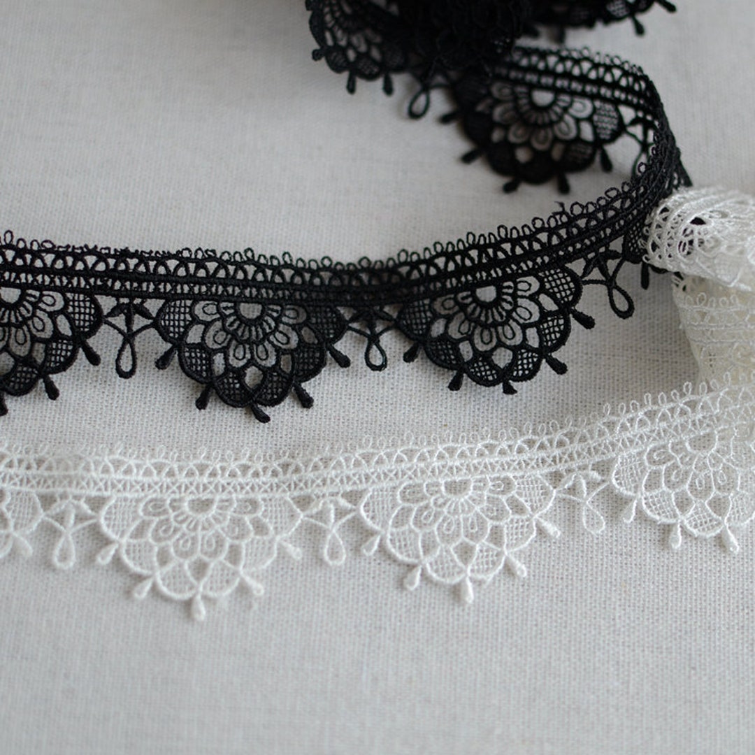 Width 1.37 Inches Ivory/black Lace Trim, Embroidered Lace Trim ,floral ...