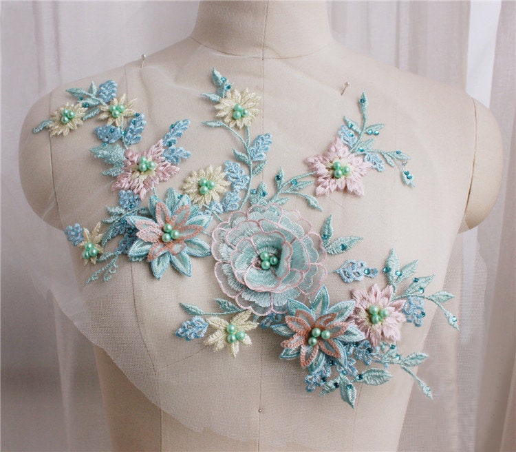 Embroidered Appliques,4 Colors Embroidered Flower Patches for Dress DIY ...