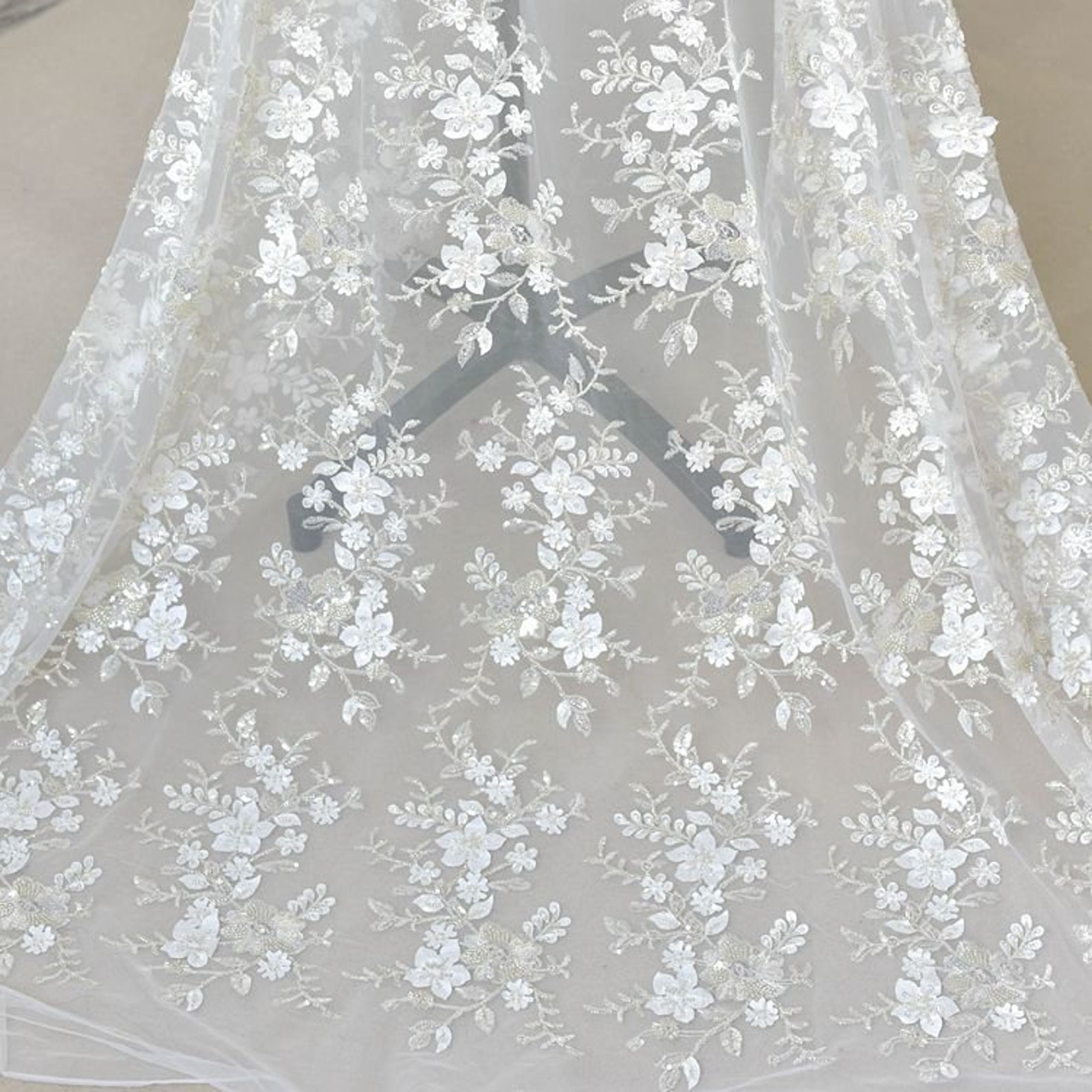 Width 51.18 inches flower wedding lace fabric heavy beaded | Etsy