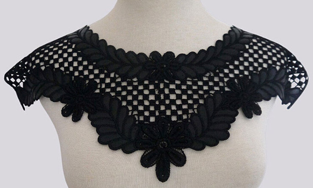 1 Piece Venice Black Cotton Lace Collar Appliques,floral Emboridered ...