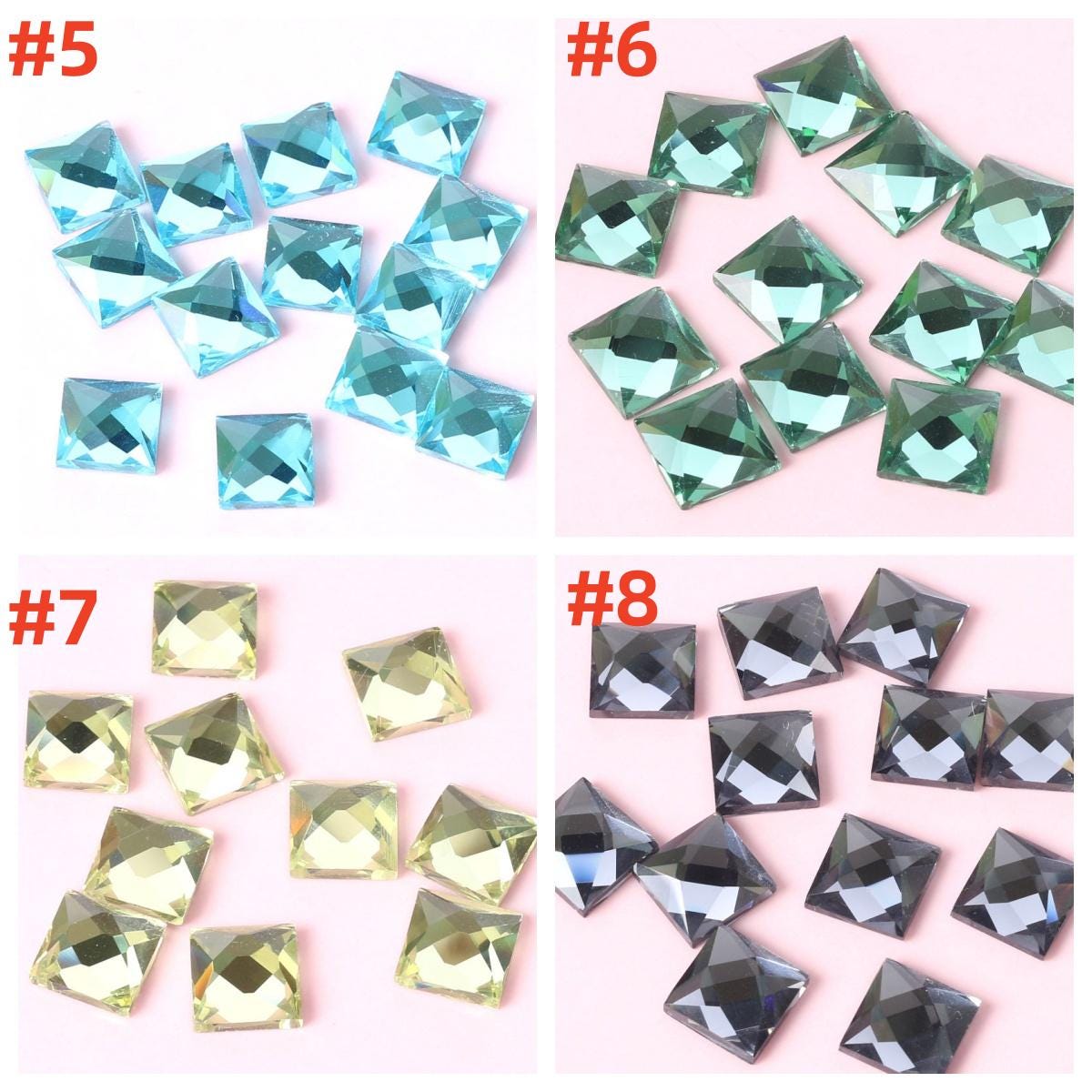100 Pcs Square Flatback Glass Rhinestones 3mm–14mm, 15 Colors Crystal ...