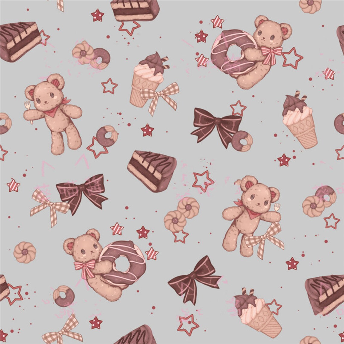 50cmx148cm Lovely Bear Fabric5 Colors Lolita Fabricfor DIY | Etsy