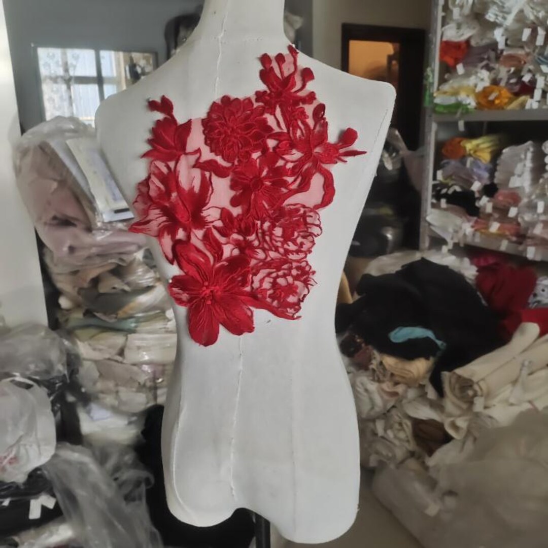 1 Piece Red Flower Lace Appliques,embroidered Flowers,patches for ...