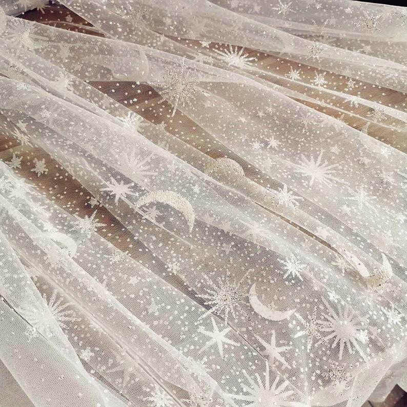 Width 59.05'' Ivory Lace Fabricstar and Moon Lace | Etsy