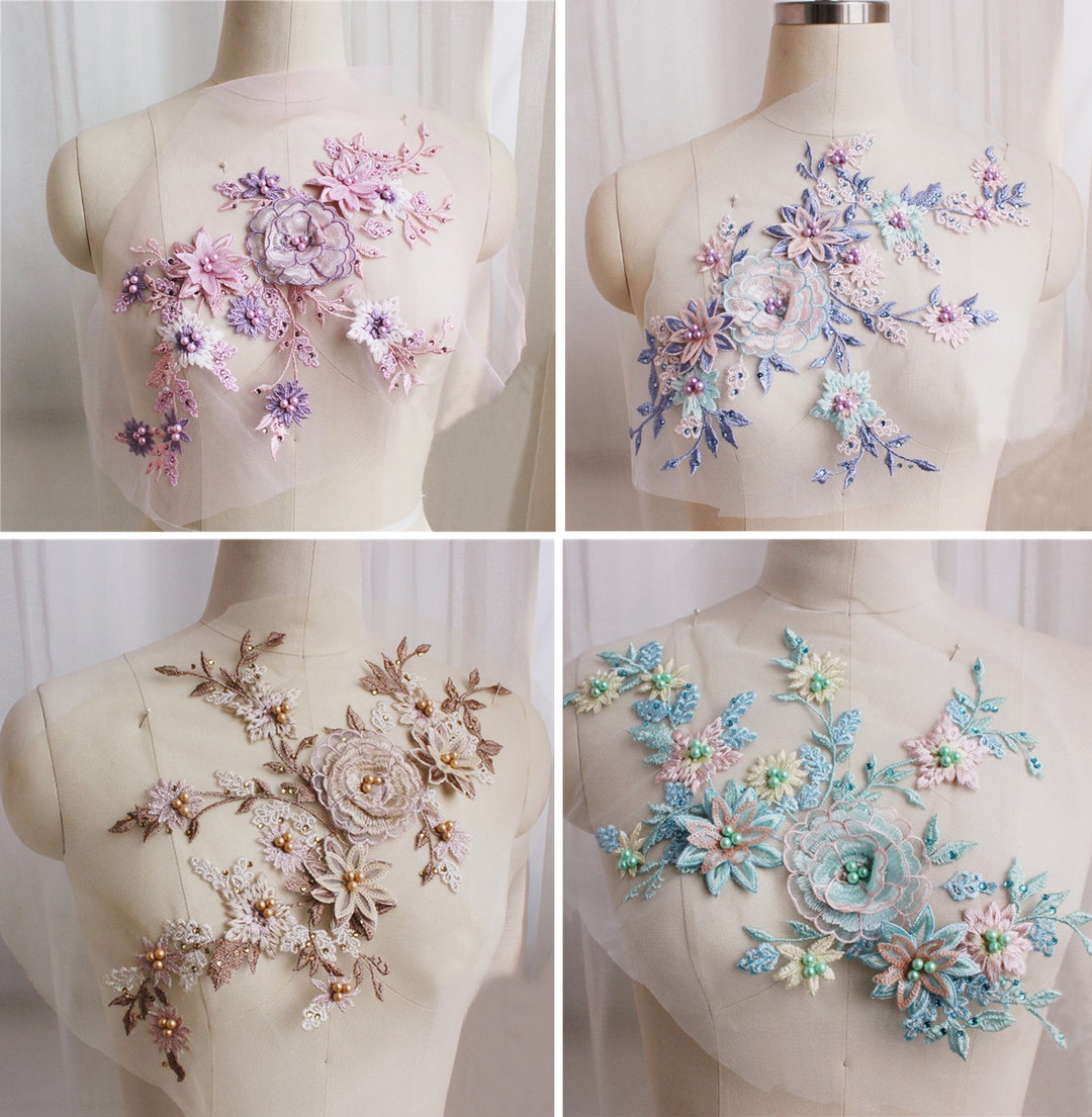 Embroidered Appliques,4 Colors Embroidered Flower Patches for Dress DIY ...