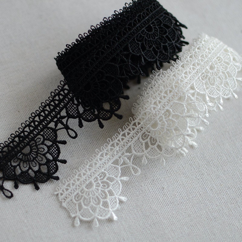 Width 1.37 Inches Ivory/black Lace Trim Embroidered Lace Trim - Etsy