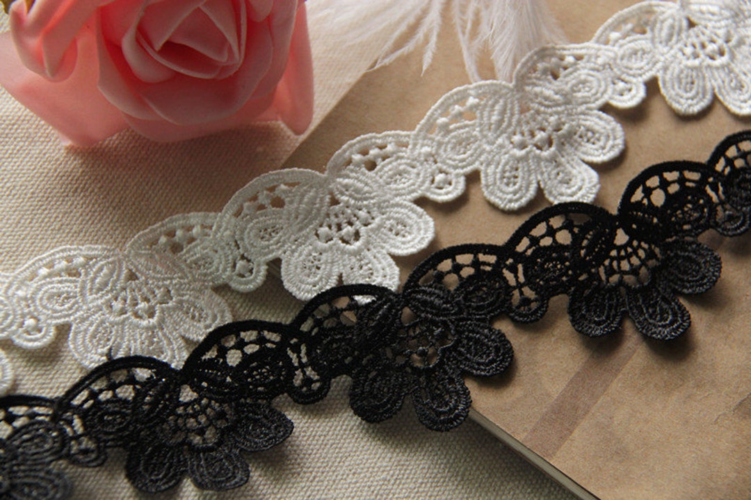 1 Yard Width 1.18 Inches Ivory/black Lace Trim,flowers Embroidered Lace ...