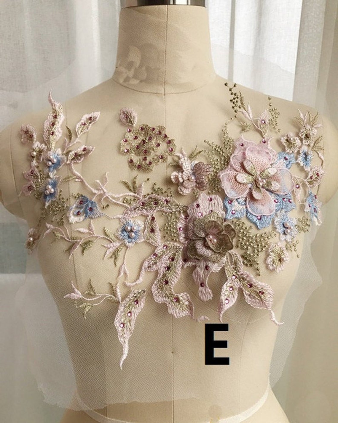 Floral Embroidered Lace Appliques with Sequins Embroidered | Etsy