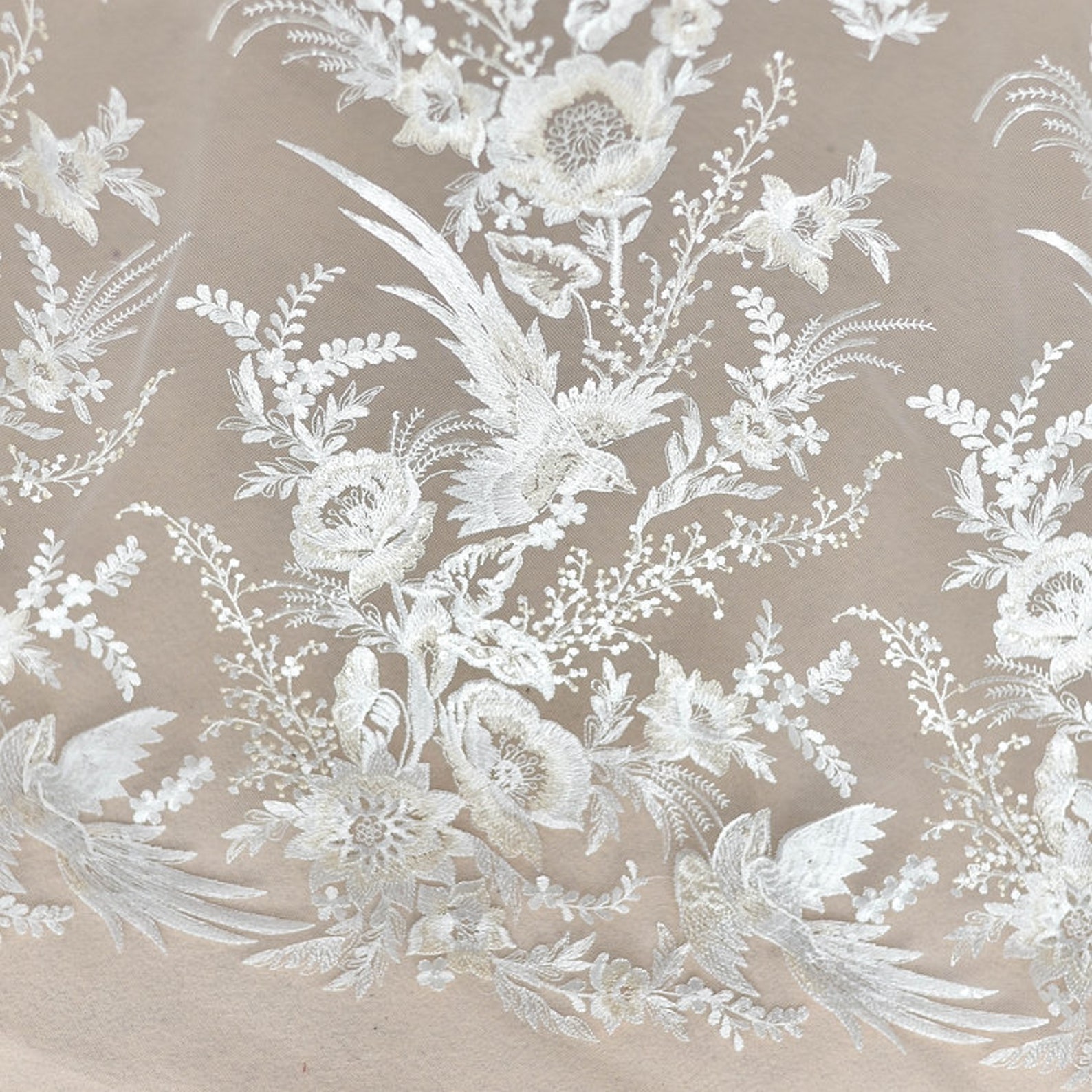 Width 51.18 Inches Ivory Champagne Lace Fabricembroidered | Etsy