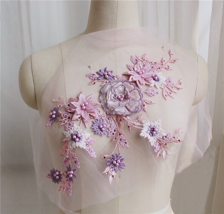 Embroidered Appliques,4 Colors Embroidered Flower Patches for Dress DIY ...