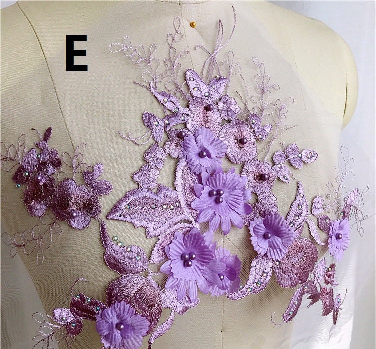 Floral Embroidered Lace Appliques With Sequins Embroidered | Etsy