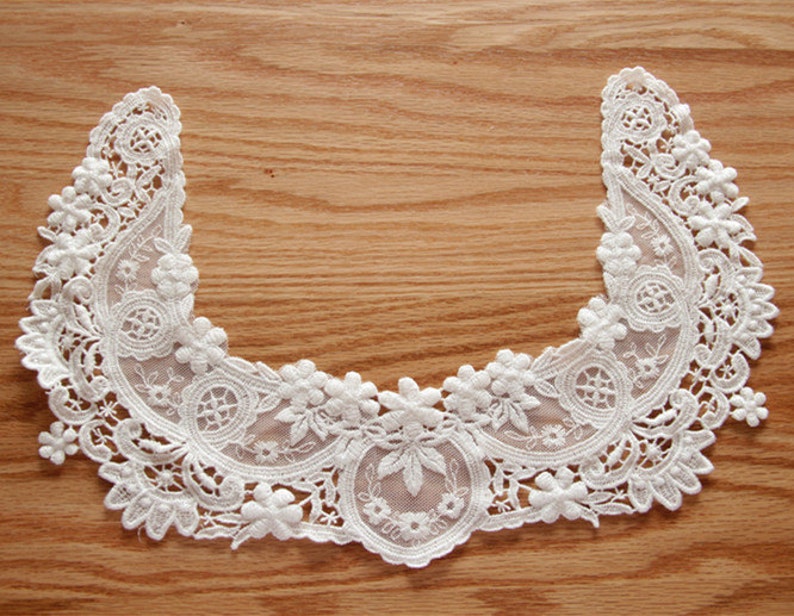 Venice Cotton Lace Collar Appliquesivory Floral Emboridered | Etsy