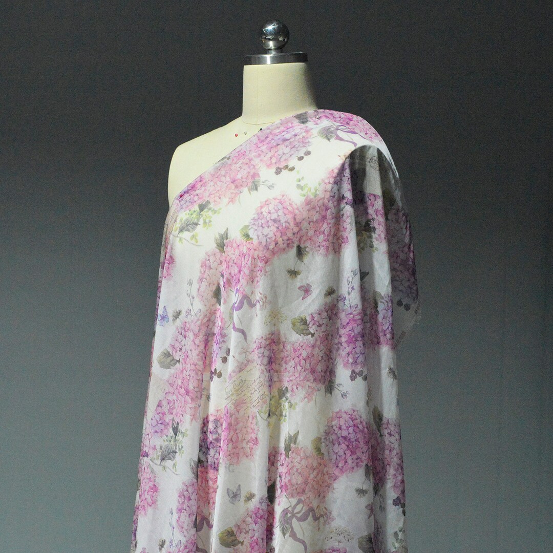 0.5 Meter Length Hydrangea Flower Chiffon With Pleated Chiffon Printed ...