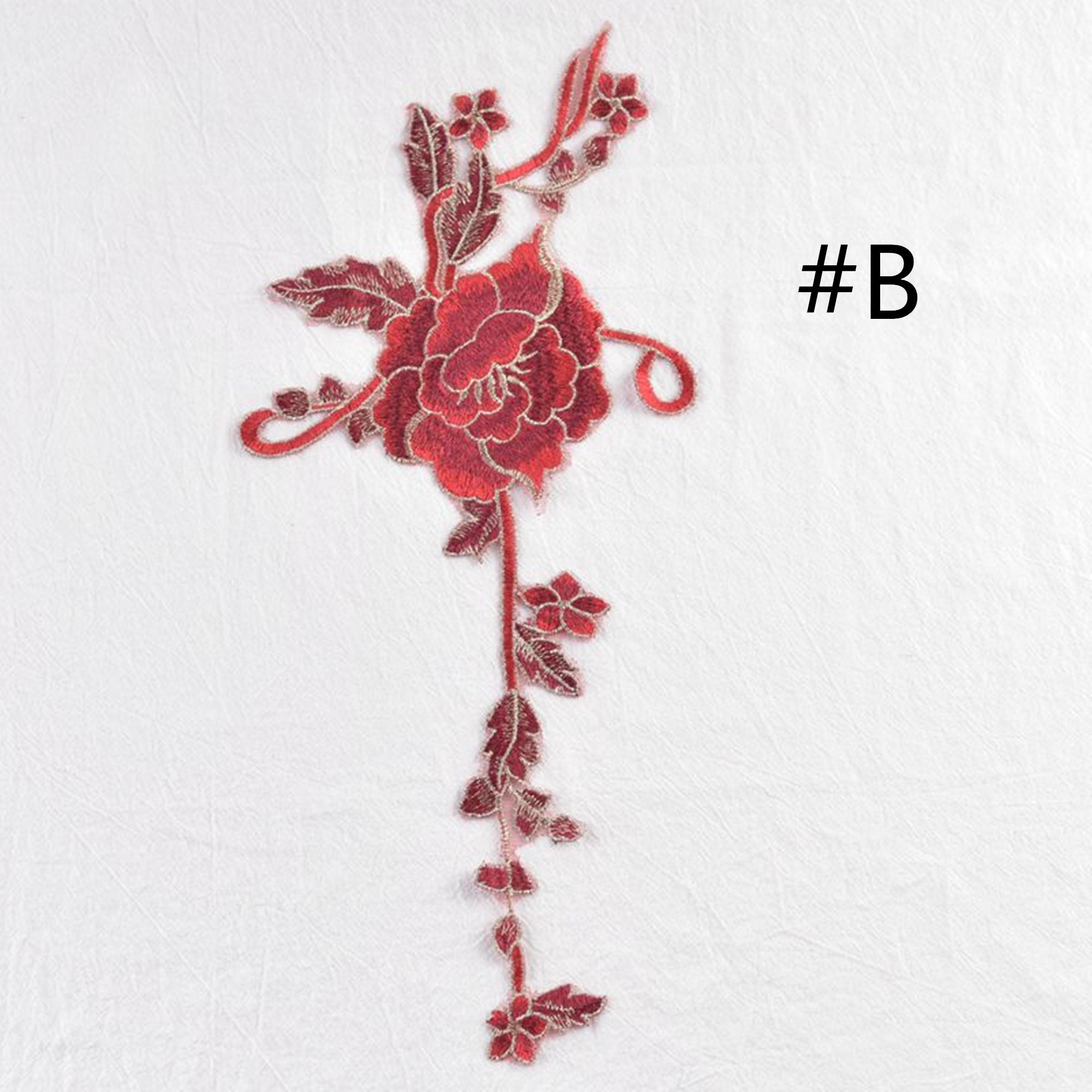 Red Gold Thread Peony Patchembroidered Lace Patchapparel - Etsy