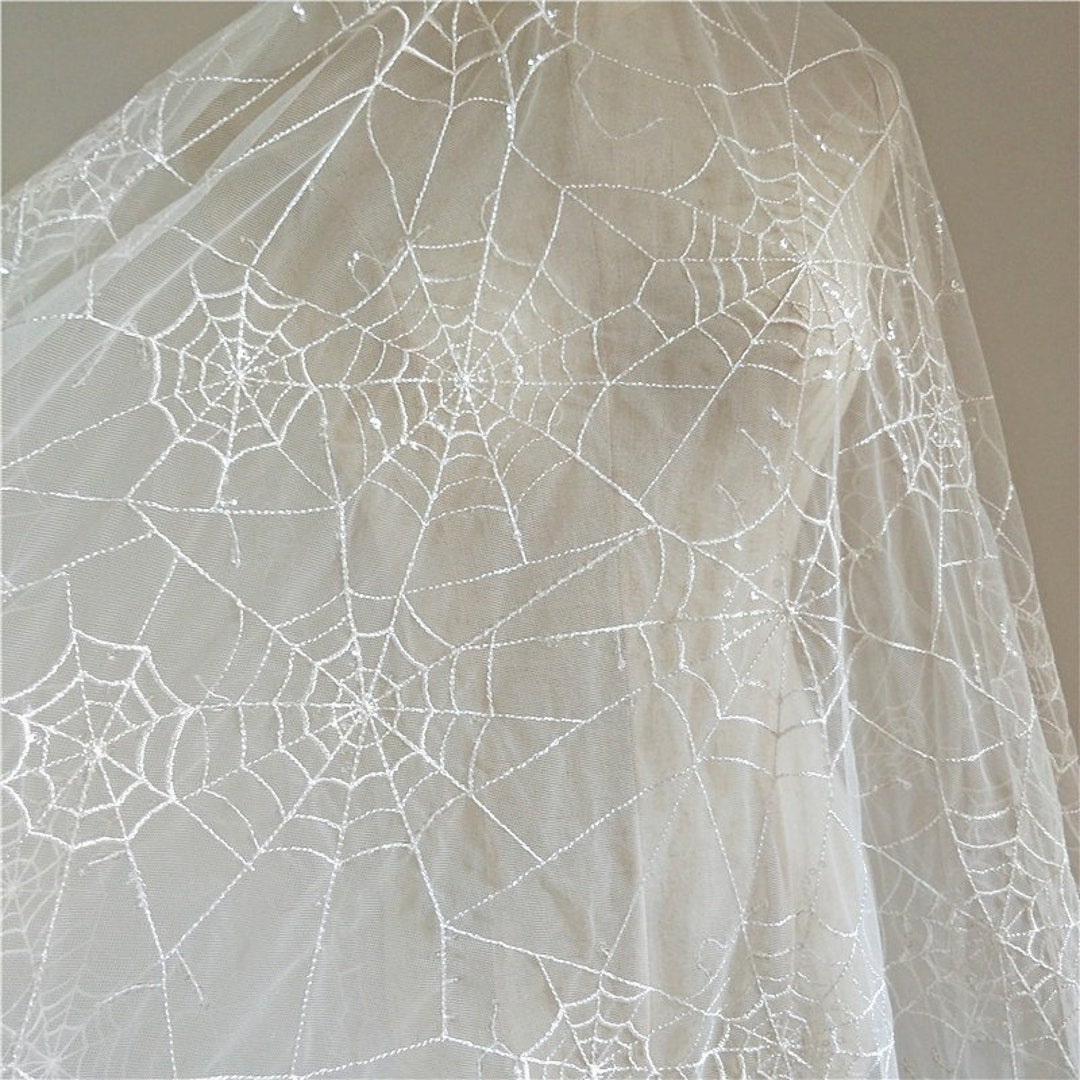 Ivory Width 51.18 Inches Spider Web Pattren Lace Fabric, Embroidered ...