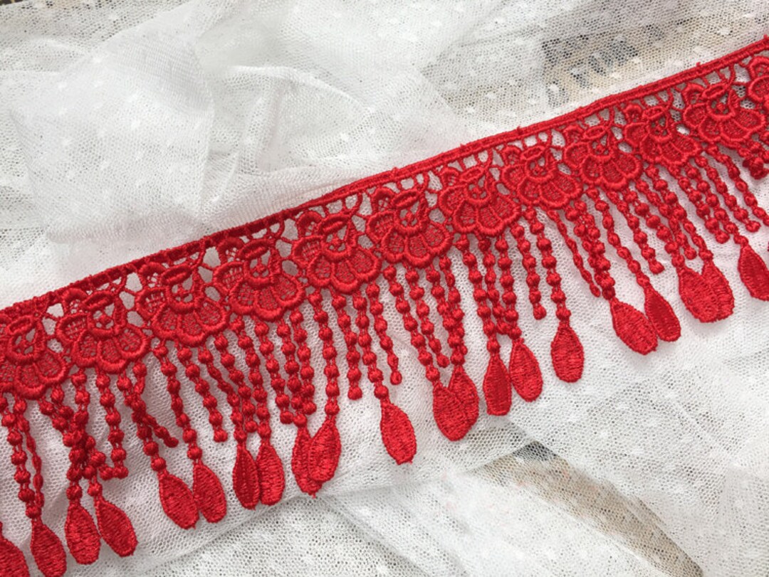1 Yard Red Width 8cm Wedding Lace Trim,flowers Embroidered Lace,floral ...