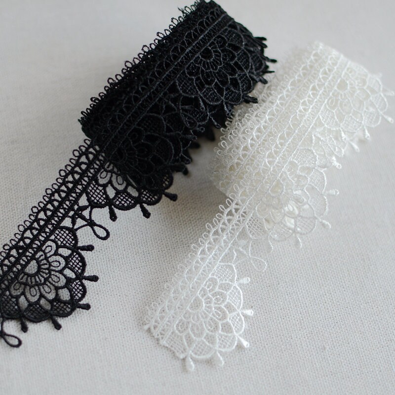 Width 1.37 Inches Ivory/black Lace Trim Embroidered Lace Trim | Etsy