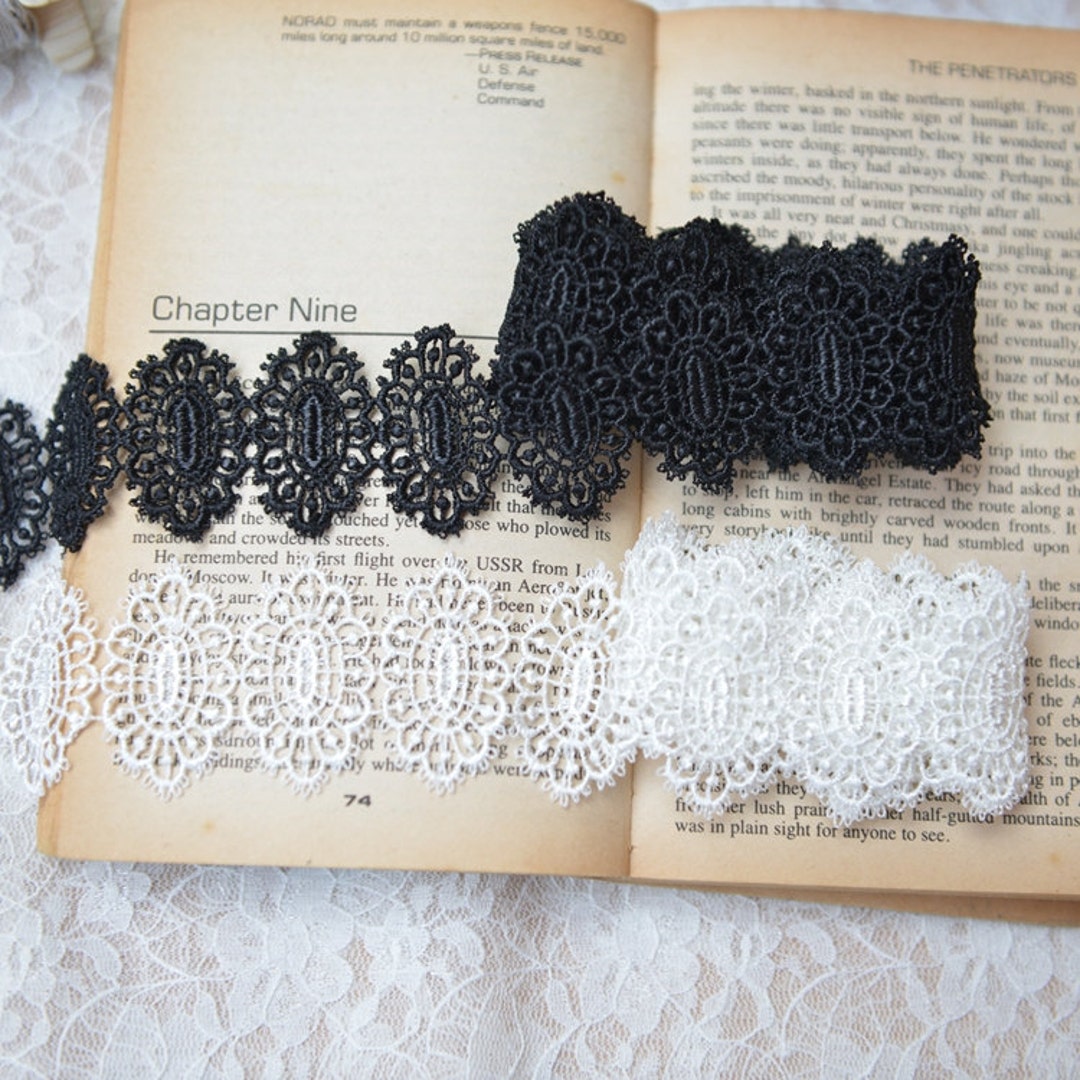 1 Yard Width 1.57 Inches Ivory/black Lace Trim,flowers Embroidered Lace ...