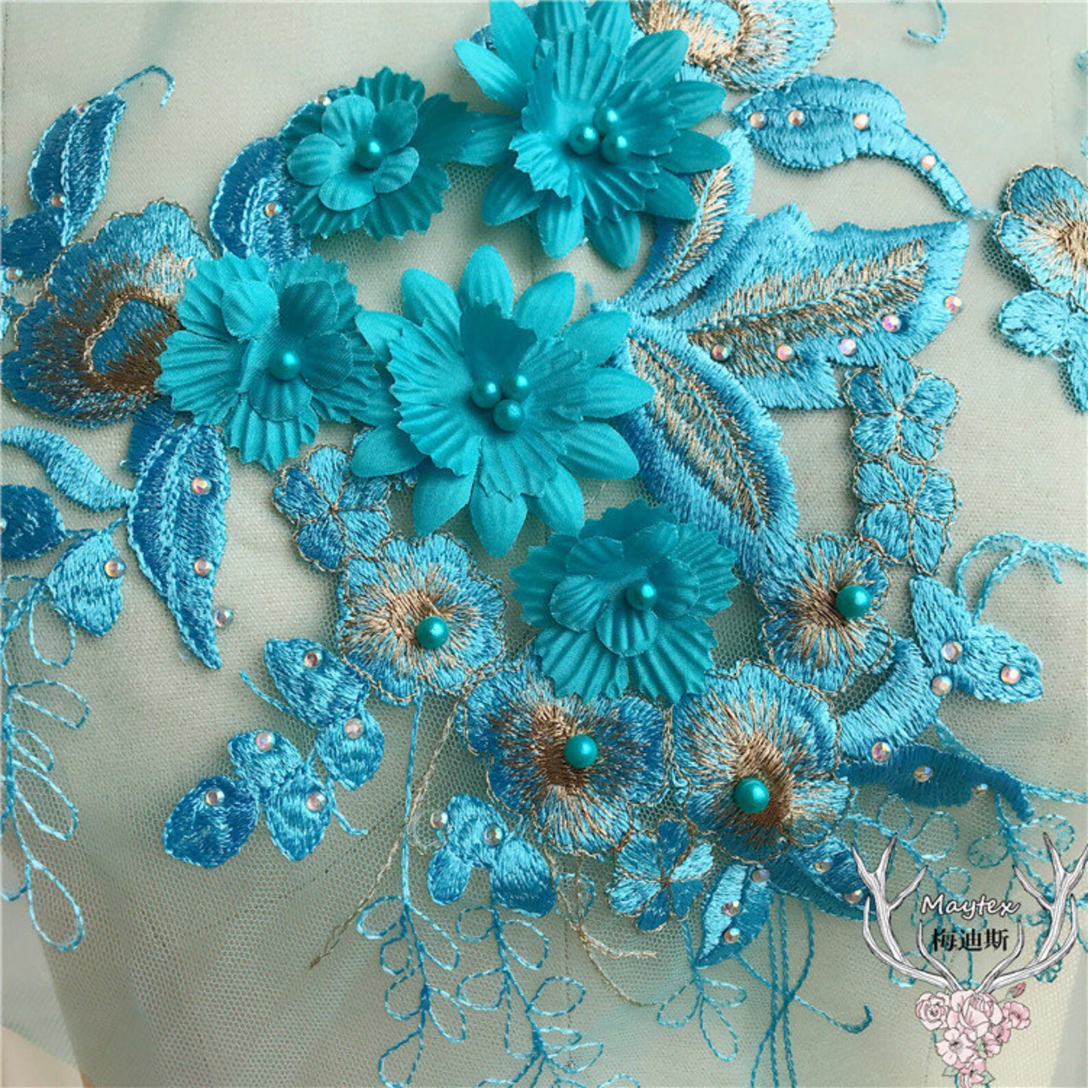 Floral Embroidered Lace Appliques With Sequins Embroidered - Etsy