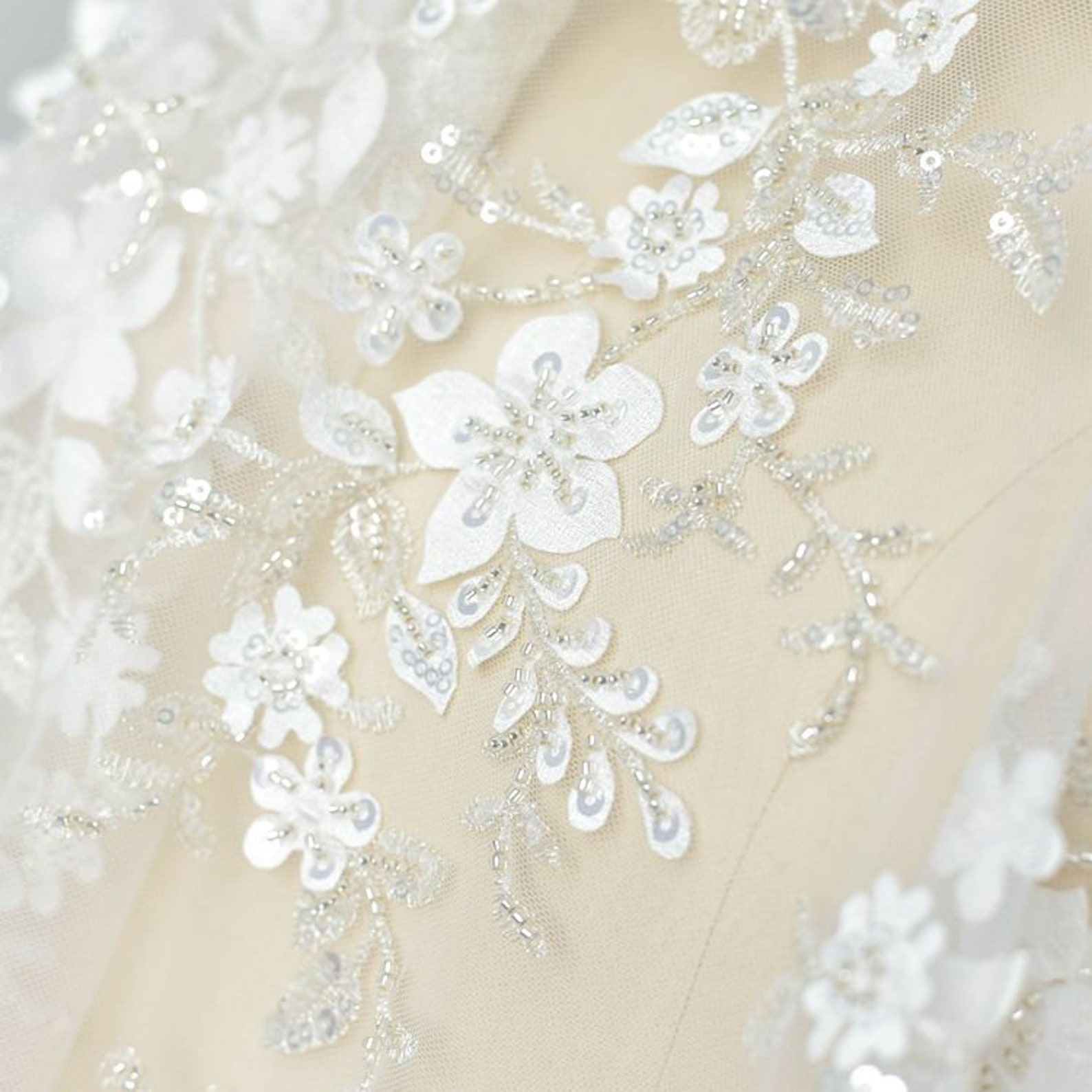 Width 51.18 Inches Flower Wedding Lace Fabric, Heavy Beaded Lace,ivory ...
