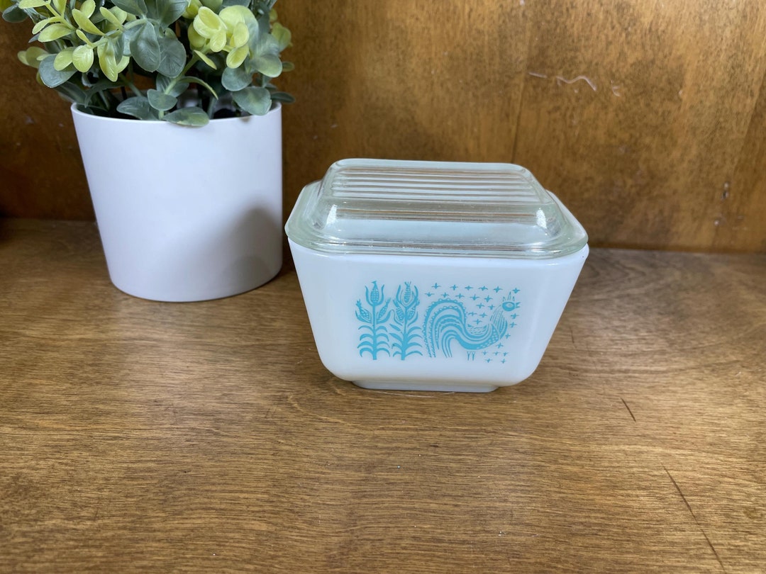 Vintage Small Pyrex Fridge Dish With Lid Amish Butterprint Blue 501 1 1 ...