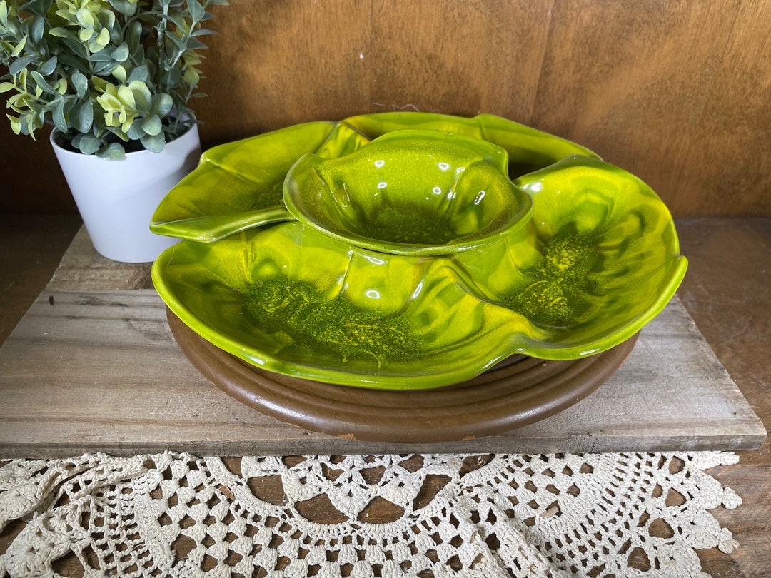 Vintage Green Lazy Susan Made in USA Includes Rotating Pedestal ...