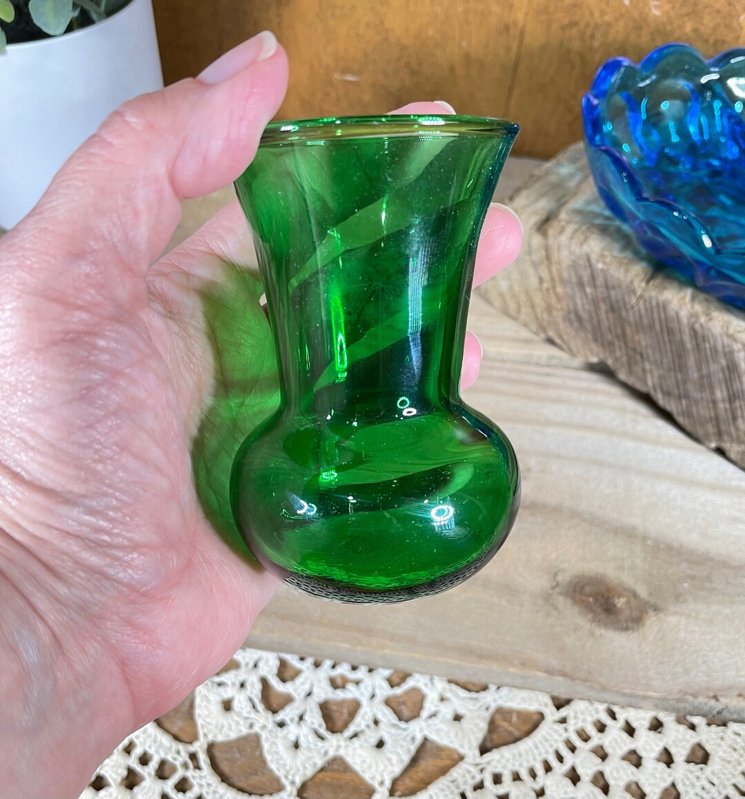 Vintage Small Emerald Green Glass Bud Vase Etsy