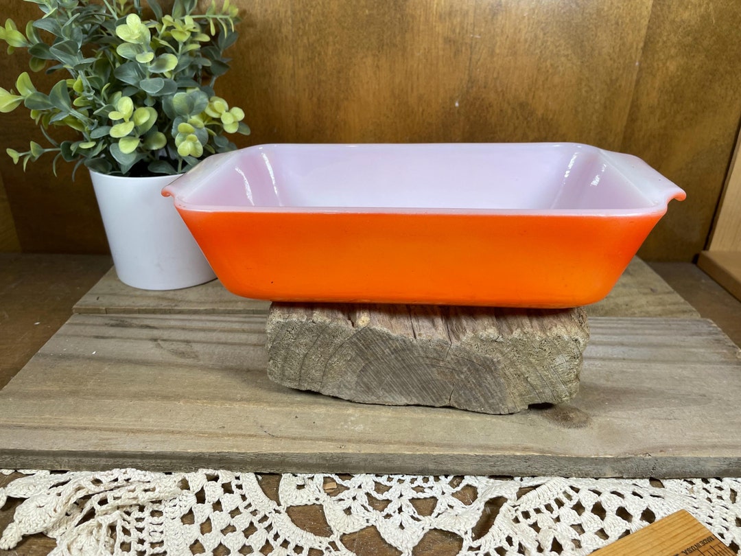 Vintage Anchor Hocking Fire King Orange Flame Loaf Pan, Glass Bread ...
