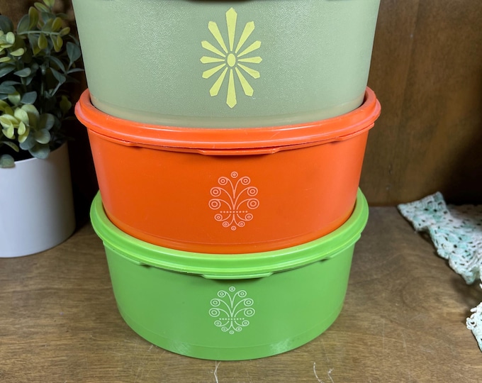 Vintage Tupperware Kitchen Storage Containers, Green Orange - Etsy