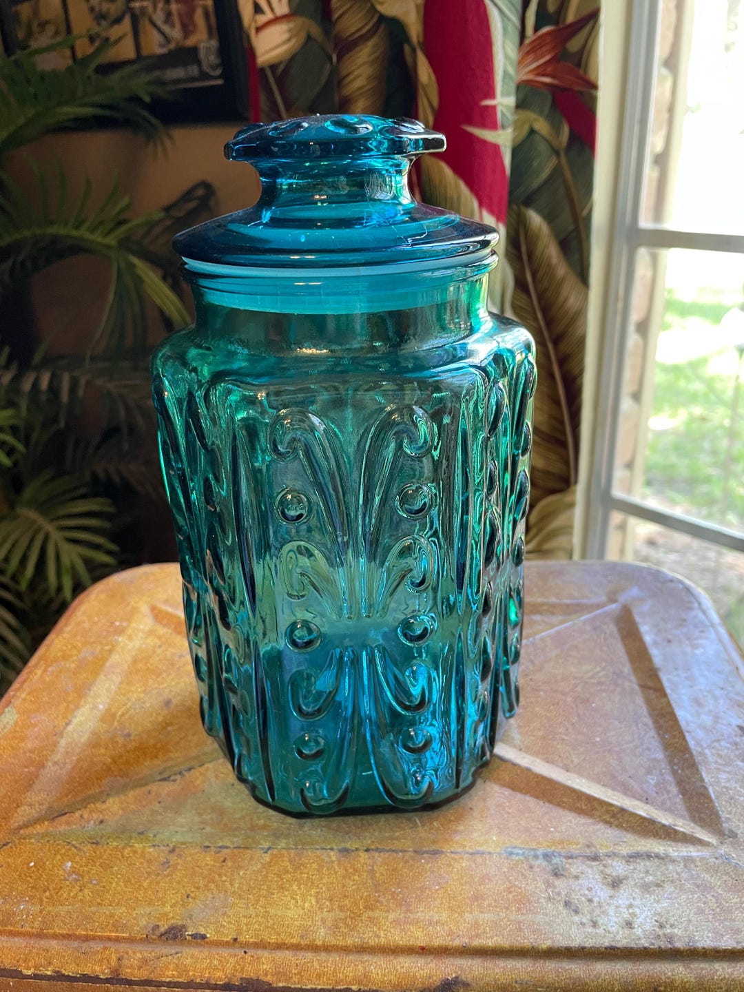Vintage L. E. Smith Blue Glass Canister Jar Atterbury Scroll Pattern - Etsy