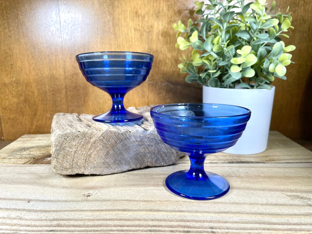 Vintage Pair Cobalt Blue Dessert Cups Hazel Atlas platonite Glass ...