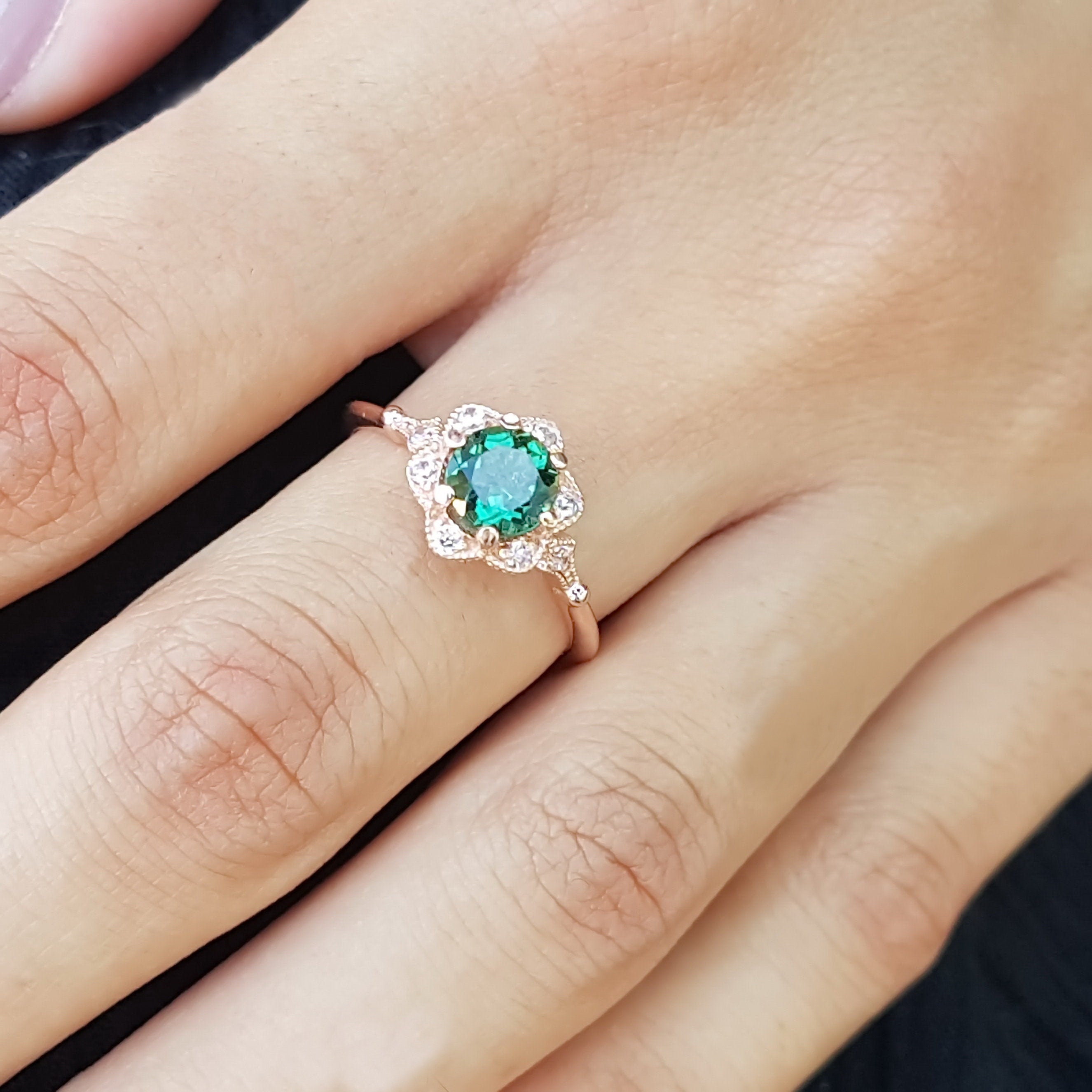 Green Spinel Rose Gold Ring With Clear Zircons - Etsy
