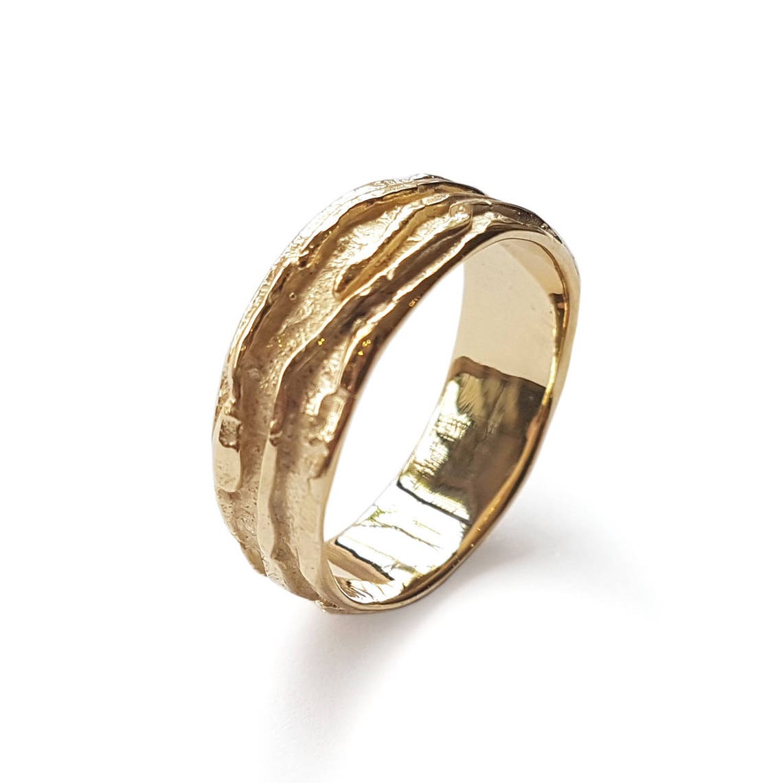 Textured Gold Wide Wedding Ring - Etsy