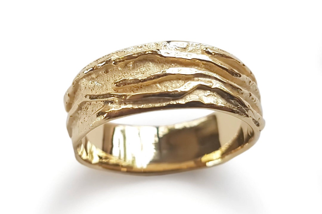 Textured Gold Wide Wedding Ring - Etsy