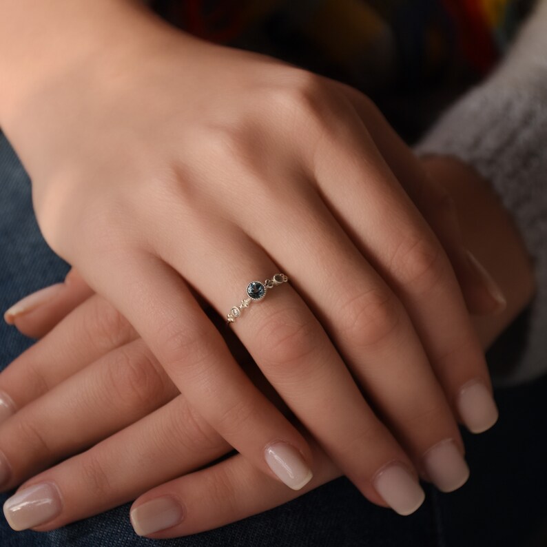 Dainty White Gold Ring With Topaz - Etsy
