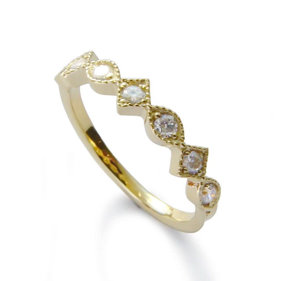 Gold and Diamonds Dainty Ring - Etsy