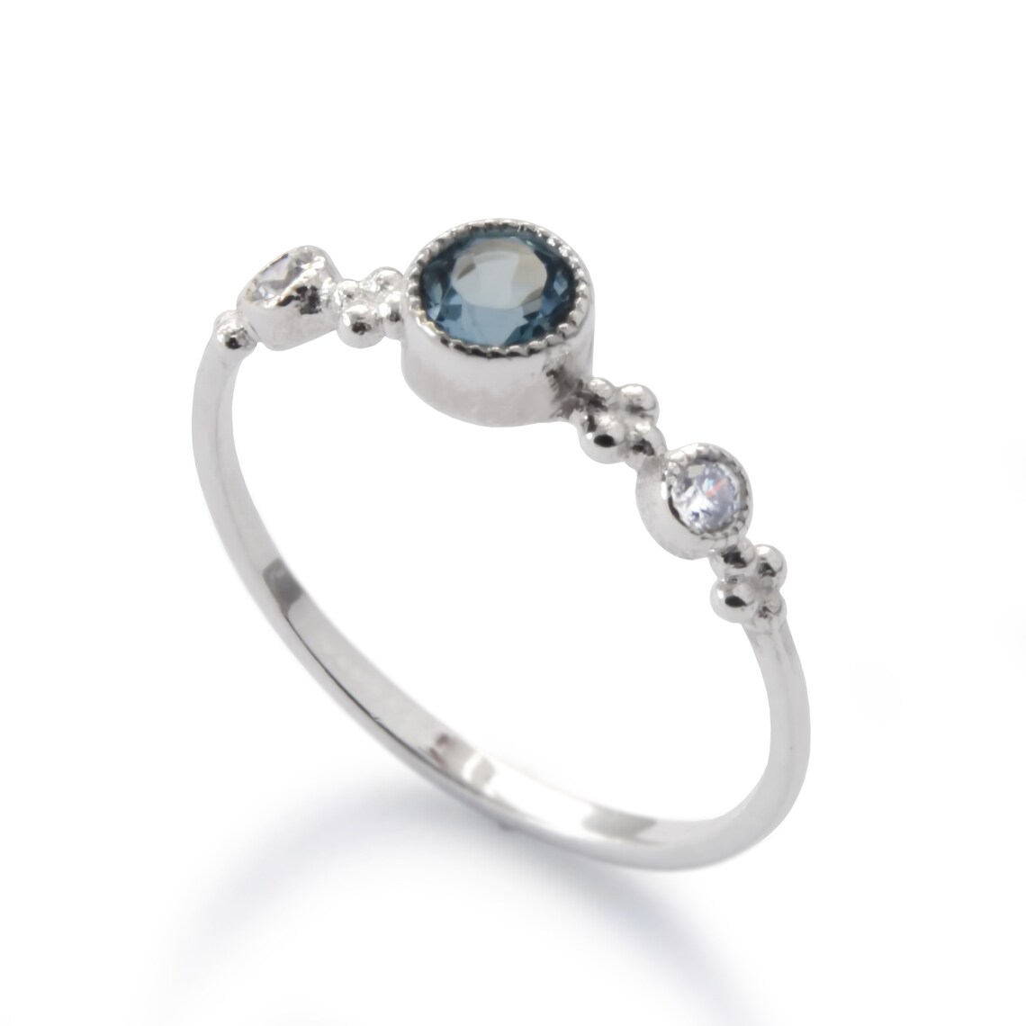 Dainty White Gold Ring With Topaz - Etsy