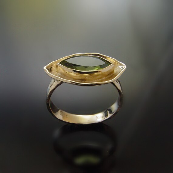 Large Gold Marquise Ring With Peridot | Etsy