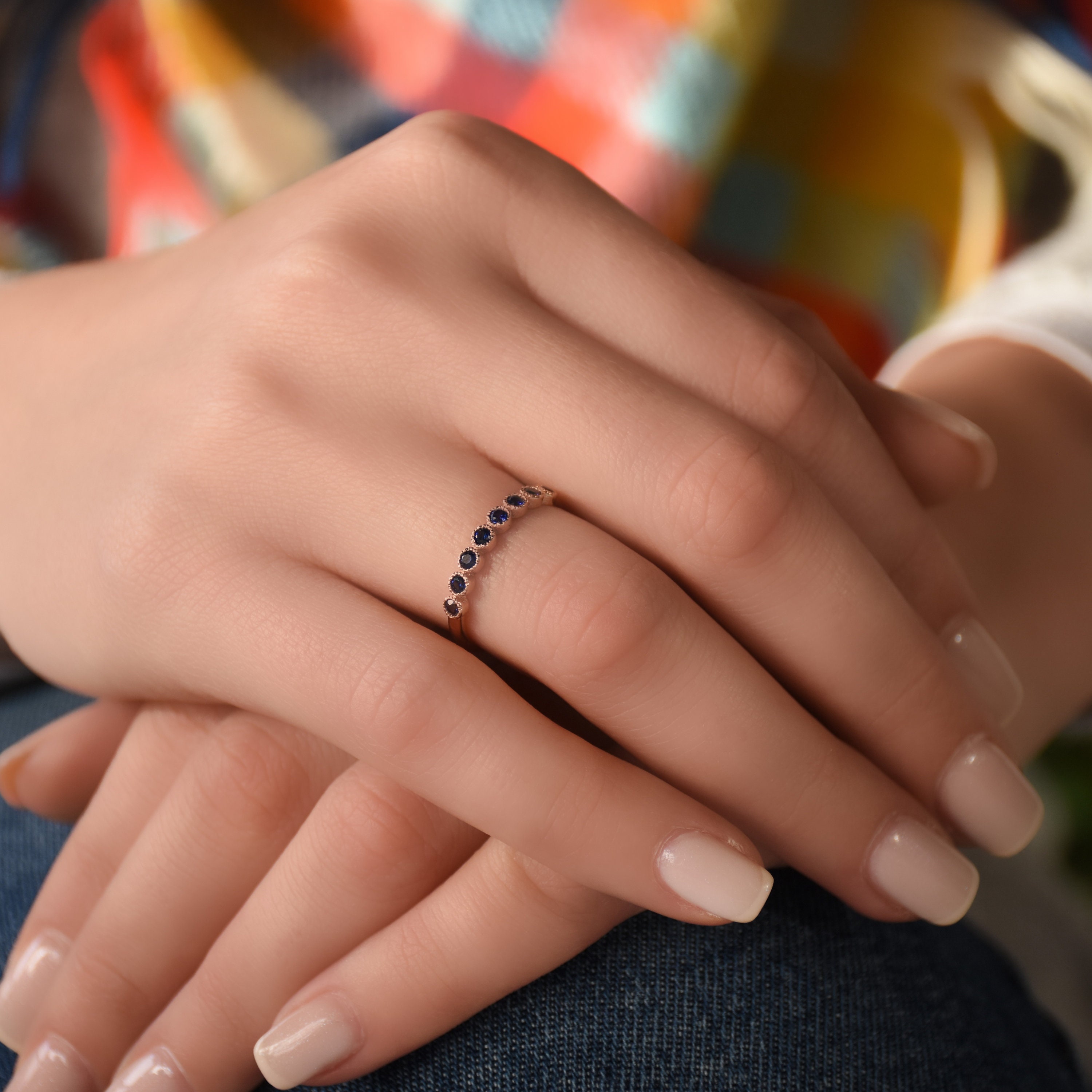 Sapphire half infinity gold Ring Gold stacking band | Etsy