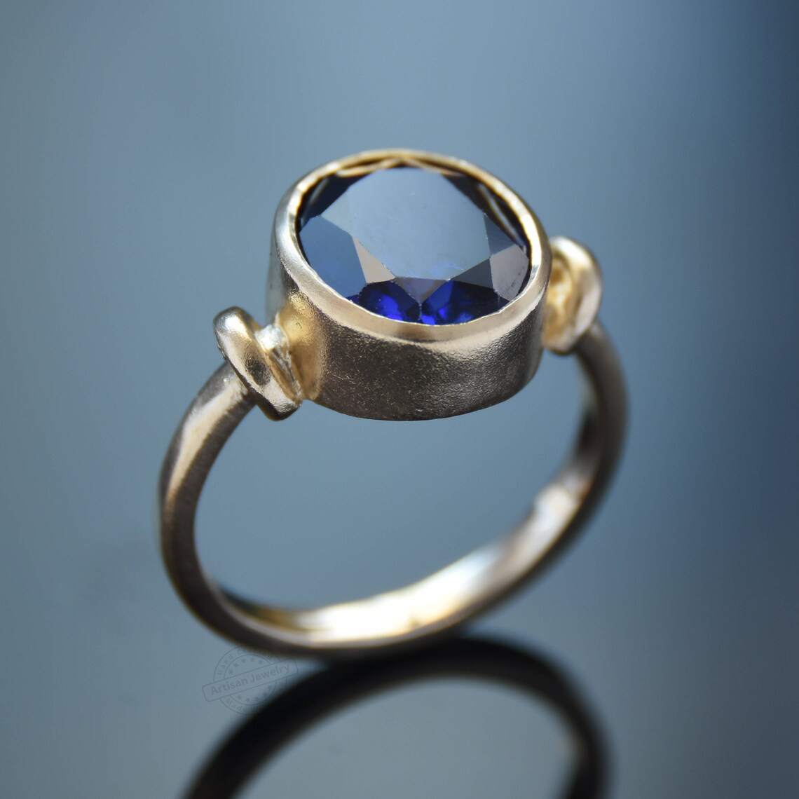 Matte Gold Oval Ring With Sapphire - Etsy