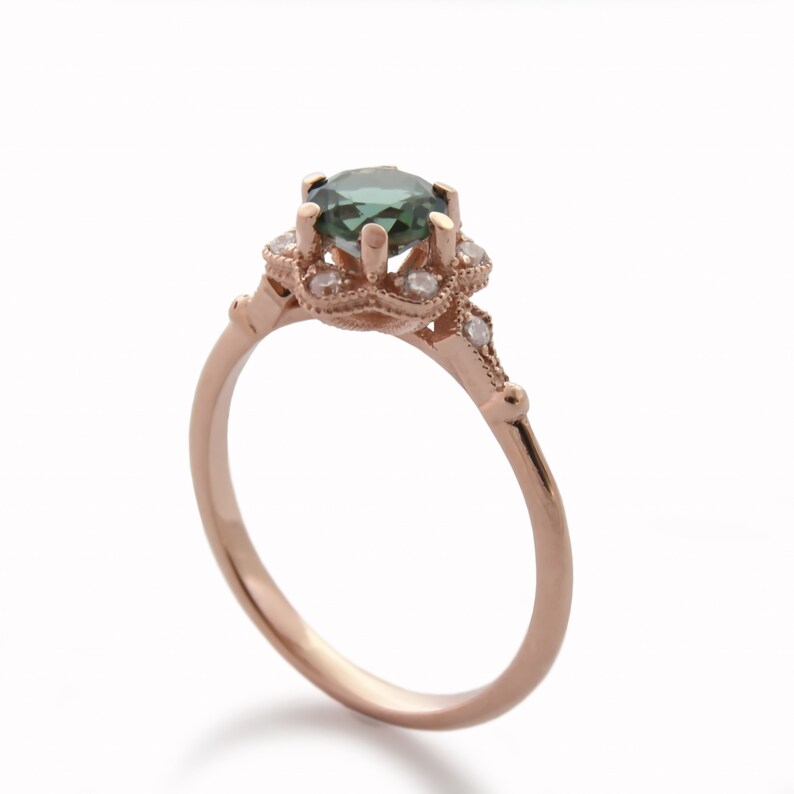 Green Spinel Rose Gold Ring With Clear Zircons - Etsy