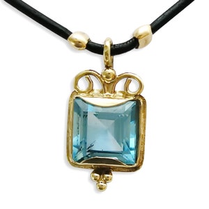 Gold and Blue Topaz Square Pendant Necklace - Etsy