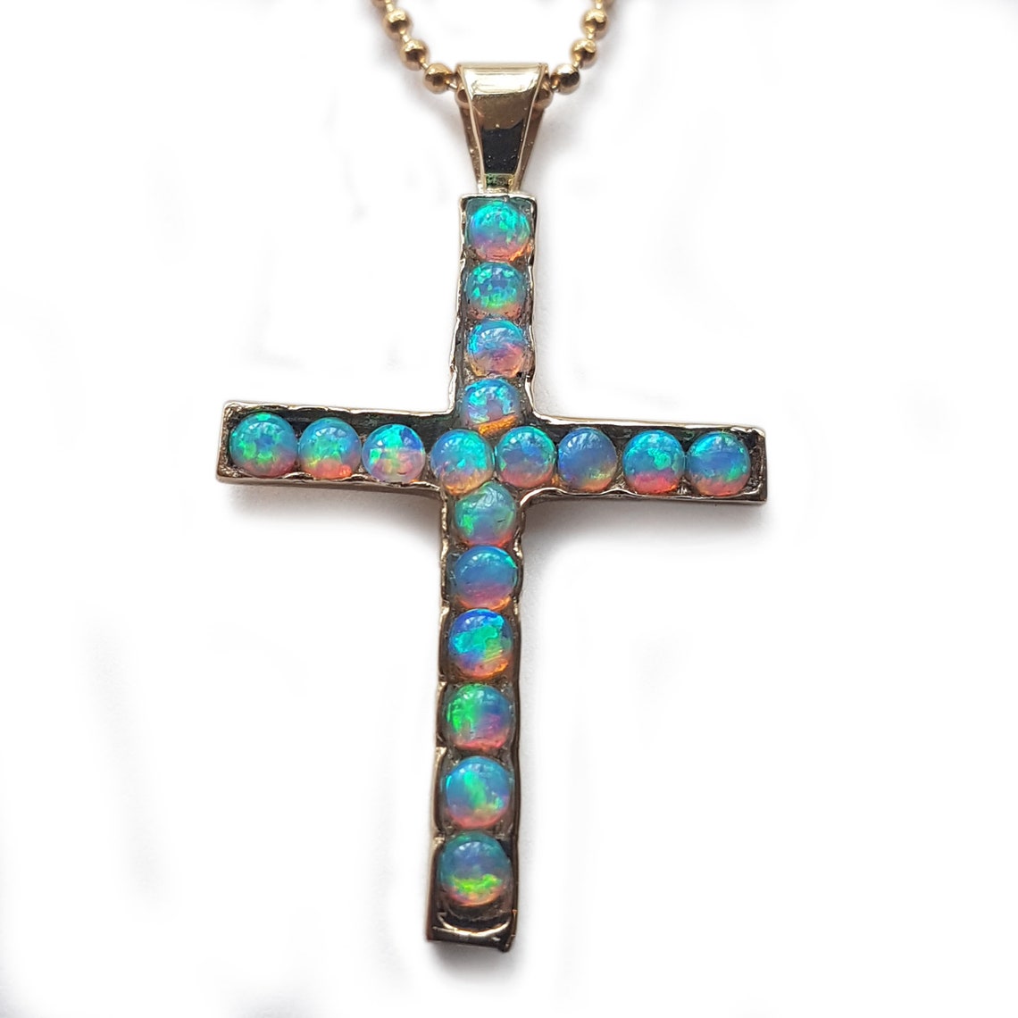 Blue Opal Cross Gold Necklace - Etsy