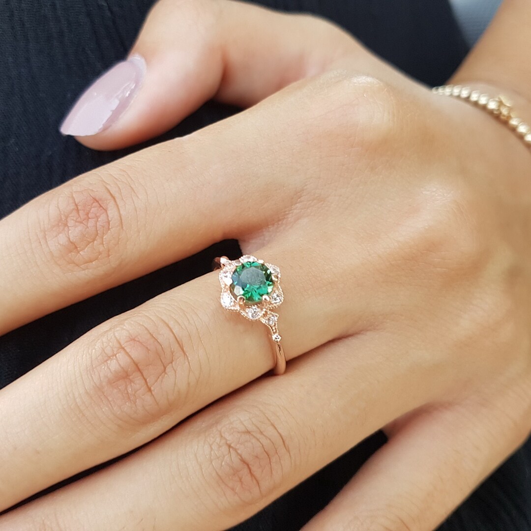 Green Spinel Rose Gold Ring With Clear Zircons - Etsy