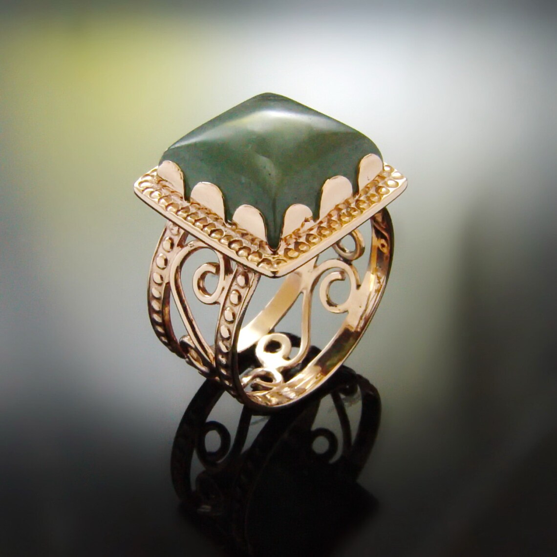 Square Green Stone Ring Aventurine Engagement Ring Estate - Etsy