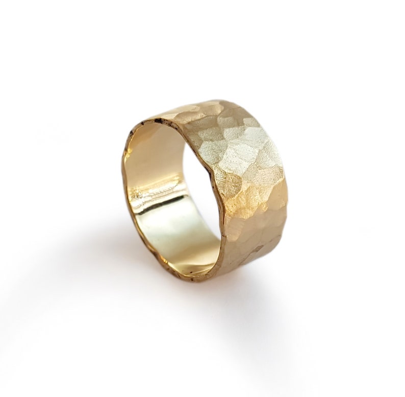 Hammered Gold Wide Wedding Band - Etsy