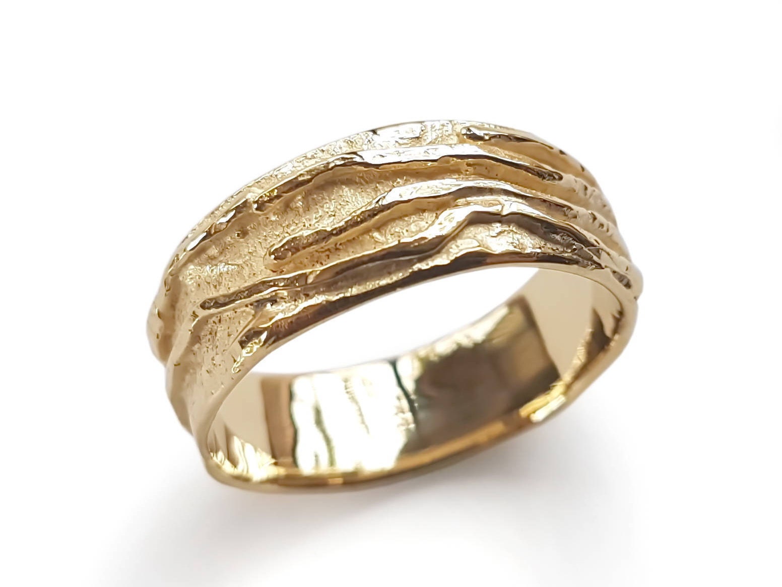 Textured Gold Wide Wedding Ring - Etsy