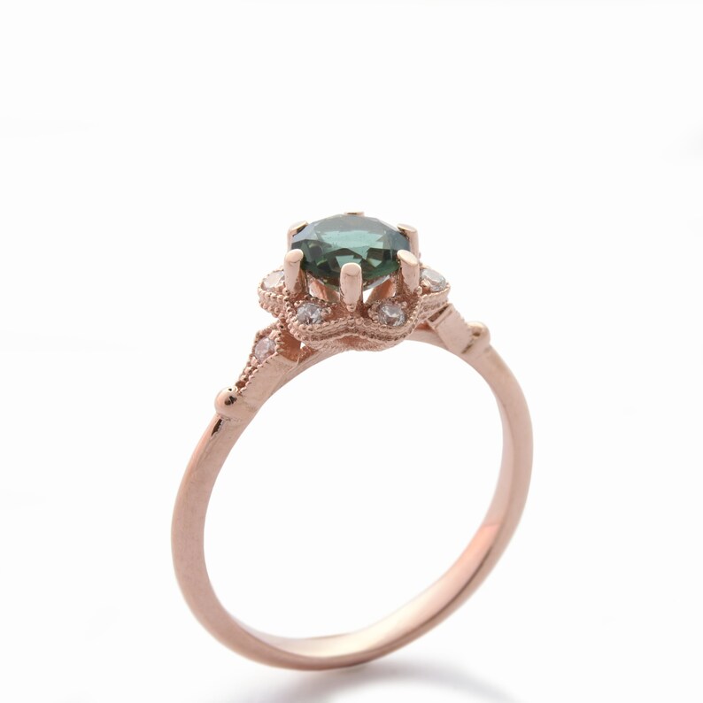 Green Spinel Rose Gold Ring With Clear Zircons - Etsy